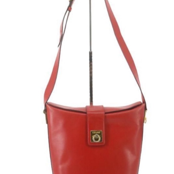 Celine | Bags | Celine Red Leather Shoulder Bag With Gold Hardware ...